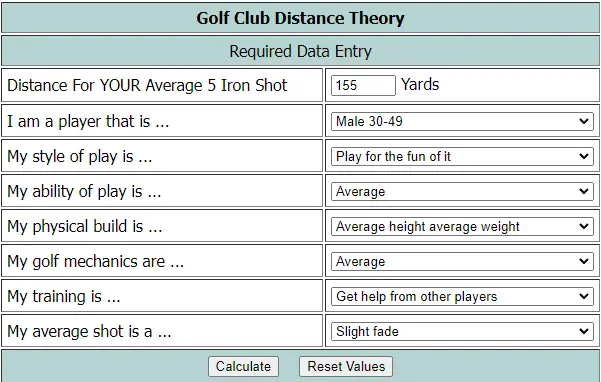 List of Golf Club Distance Calculators